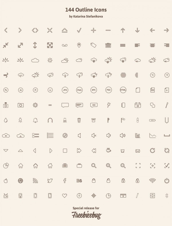 144 outline icons PSD + AI - Freebiesbug