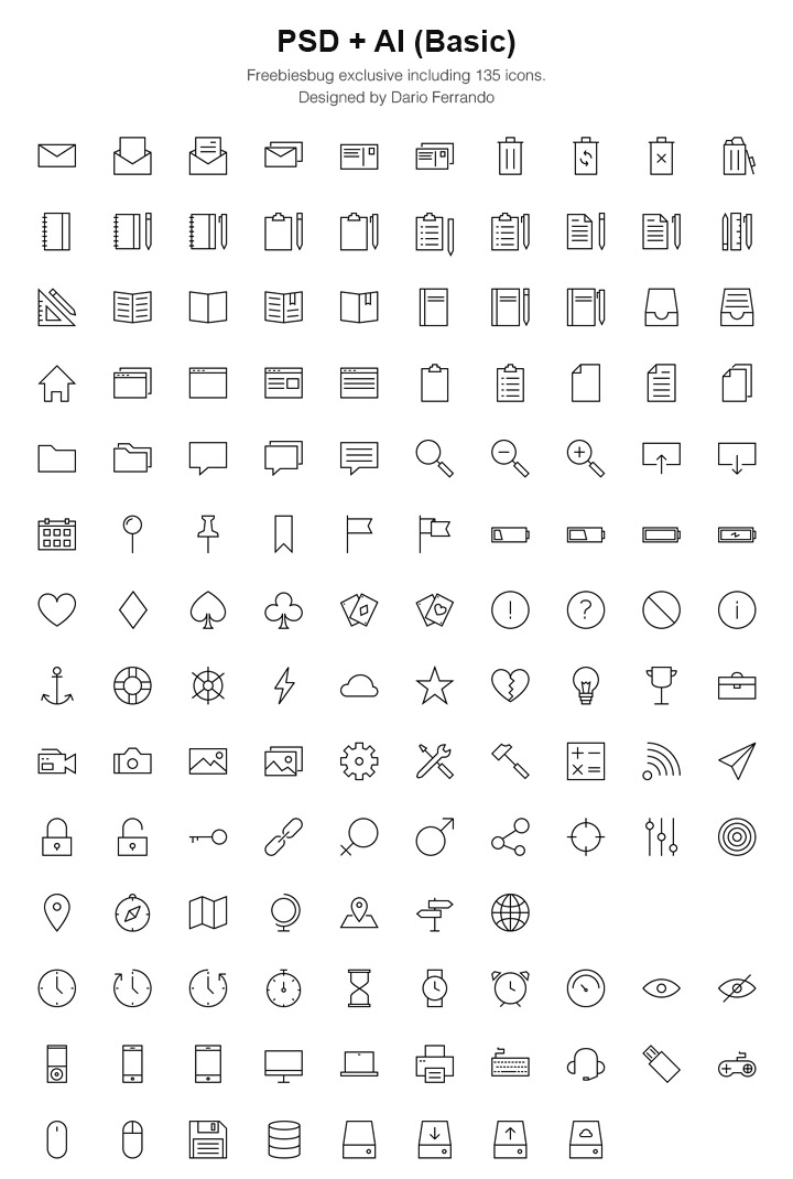 Linea - Line icon set (PSD + AI + Webfont) - Freebiesbug