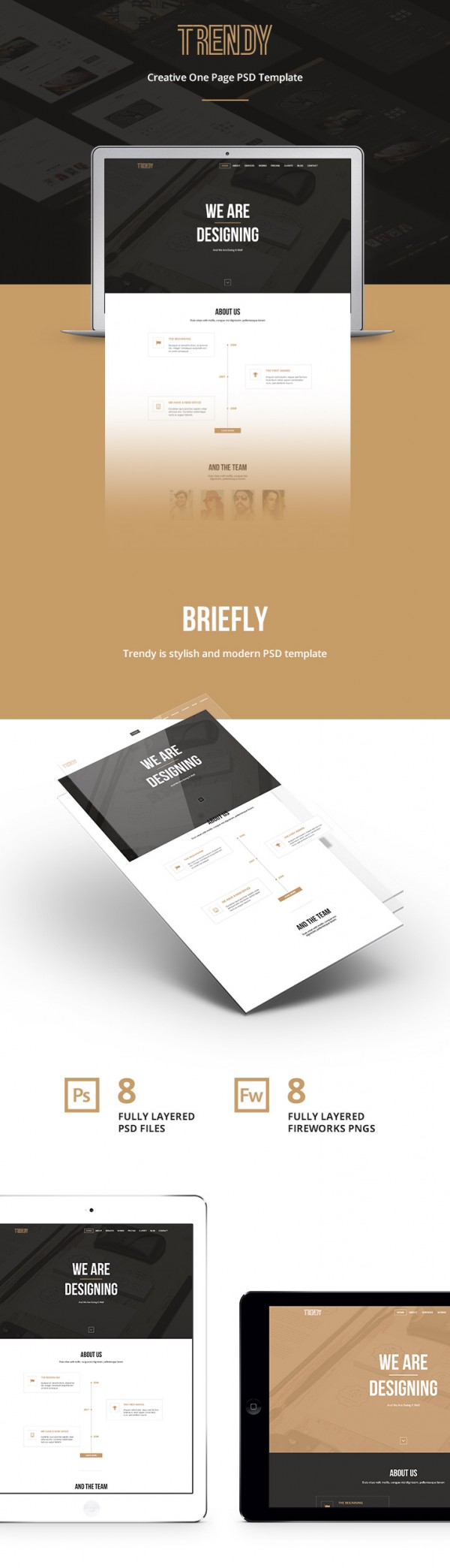 Trendy - Creative One Page PSD Template - Freebiesbug