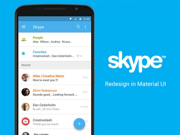 Skype app concept with Material UI - Freebiesbug