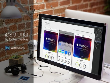 iOS 9 UI kit - Photoshop CC 2015 - Freebiesbug