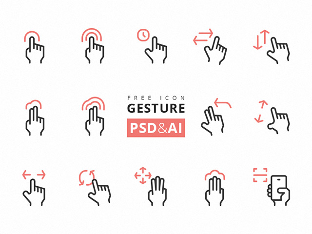 15 Gesture icons - PSD + Ai - Freebiesbug