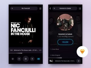 Music player app screens for Sketch - Freebiesbug