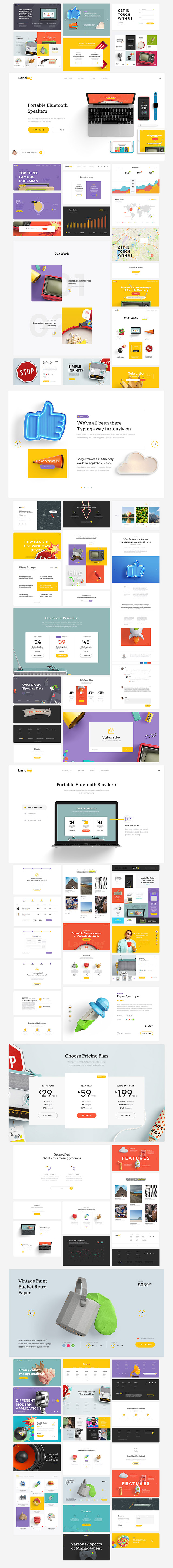 Landing: Free UI kit for Sketch and Photoshop - Freebiesbug