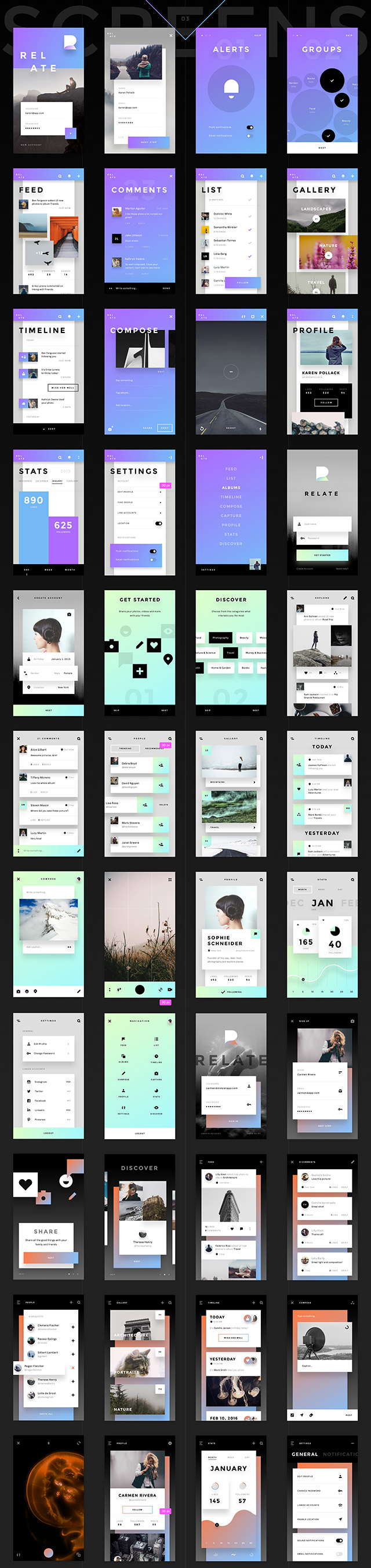 Relate UI kit: 45 free templates for Sketch and Photoshop - Freebiesbug