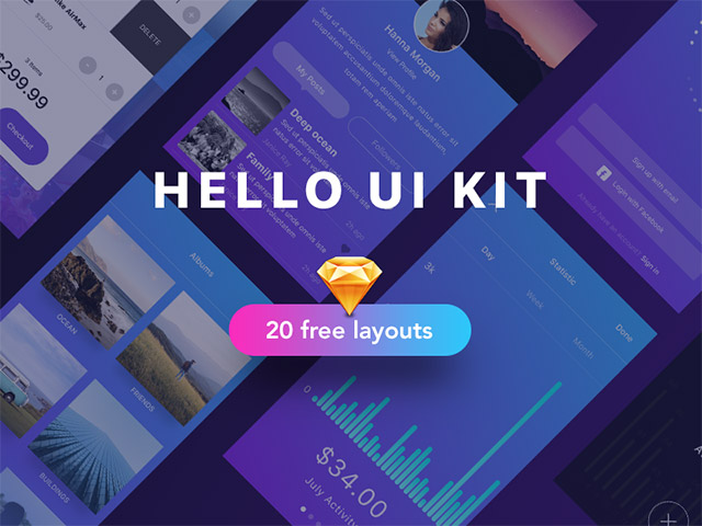 Hello: A free UI kit sample for Sketch - Freebiesbug