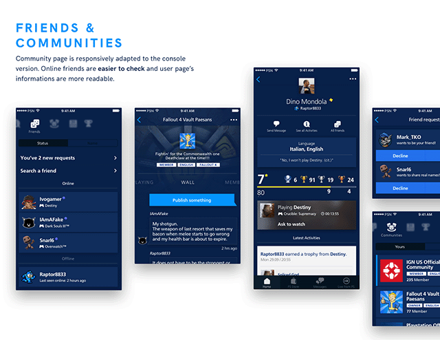 Playstation app redesign - Free Sketch UI kit - Freebiesbug