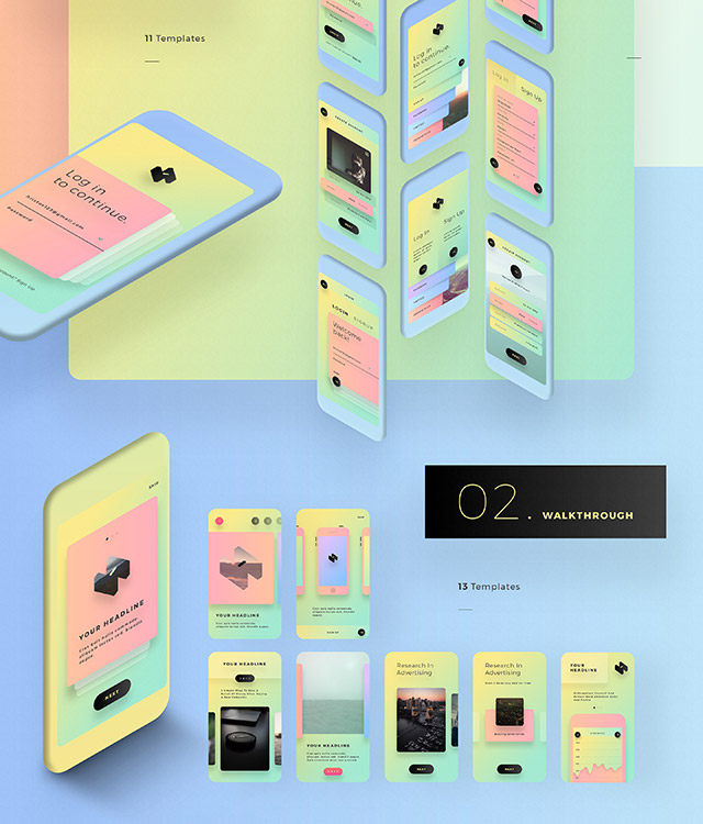 H1: A colorful mobile UI kit - Freebiesbug