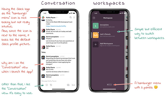 Slack iPhone UI redesign concept - Freebiesbug