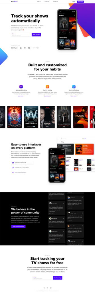 ShowTrackr: Free landing template for Sketch - Freebiesbug