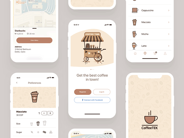 Coffee app design template for Sketch - Freebiesbug