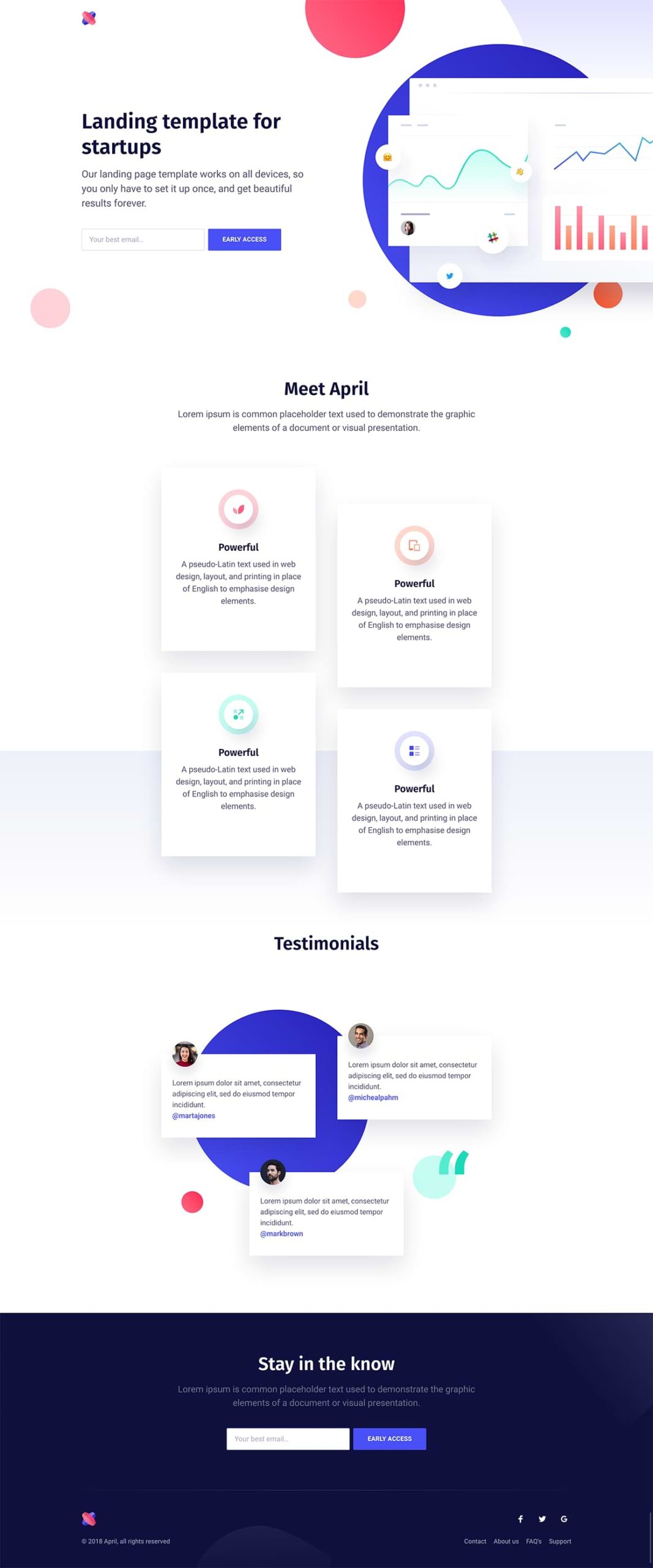 April: Landing page template for startups - Freebiesbug