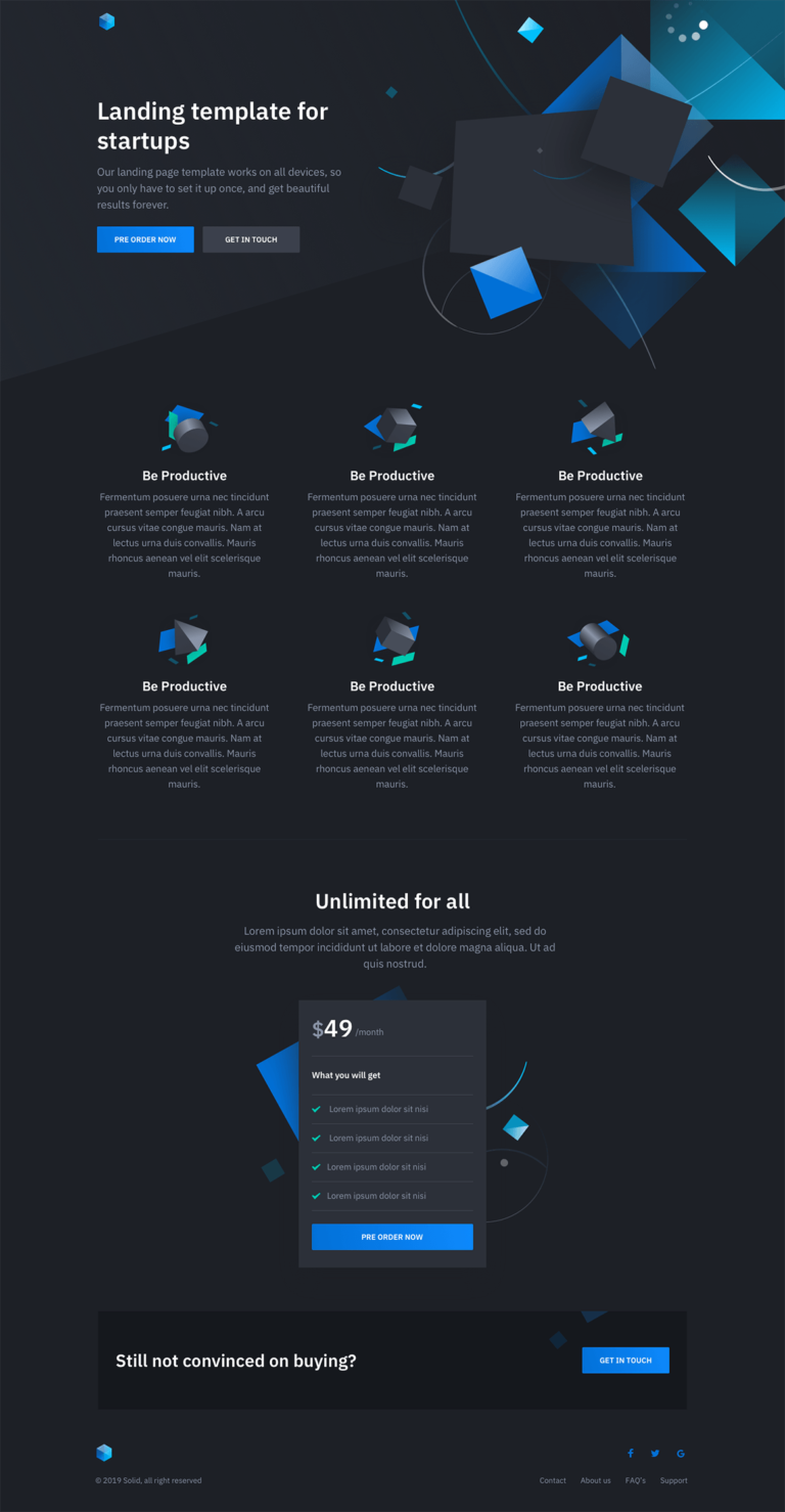 Solid: Free HTML template featuring 3D illustrations - Freebiesbug