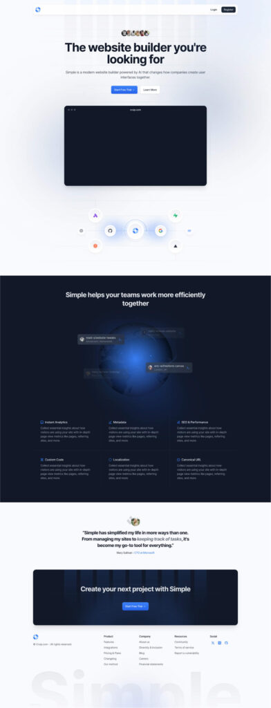 Simple Light: Tailwind template for startups - Freebiesbug