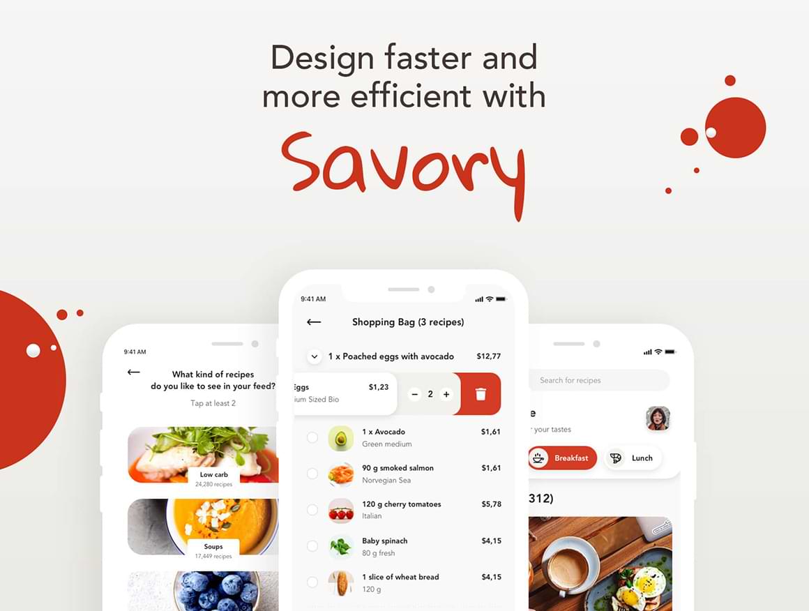 Savory: Free UI kit for food apps - Freebiesbug
