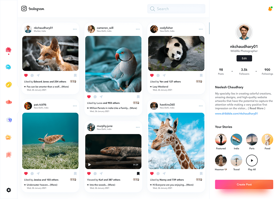Instagram website redesign - Figma template - Freebiesbug