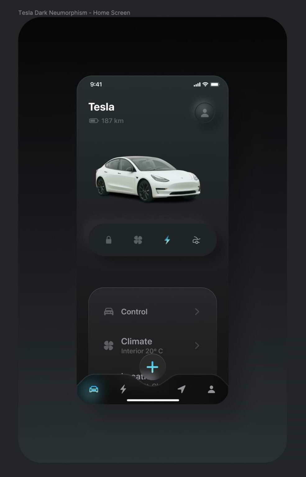 Neumorphic UI Kit - Tesla App - Freebiesbug