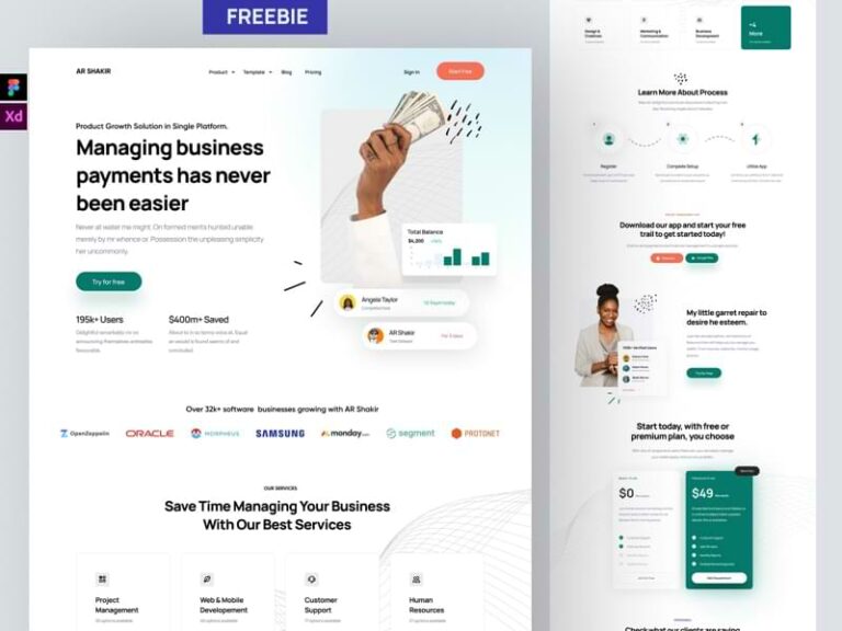 SaaS / Fintech Landing Page Template Design - Freebiesbug