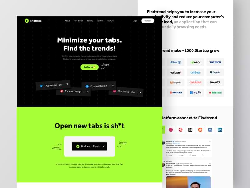 Findtrend: Free Landing Page for Startups (Figma + Webflow) - Freebiesbug