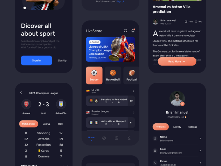 Live Score UI kit for Soccer and Sport Apps - Freebiesbug
