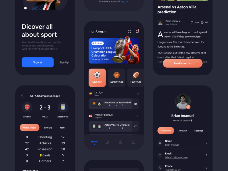 Live Score UI kit for Soccer and Sport Apps - Freebiesbug