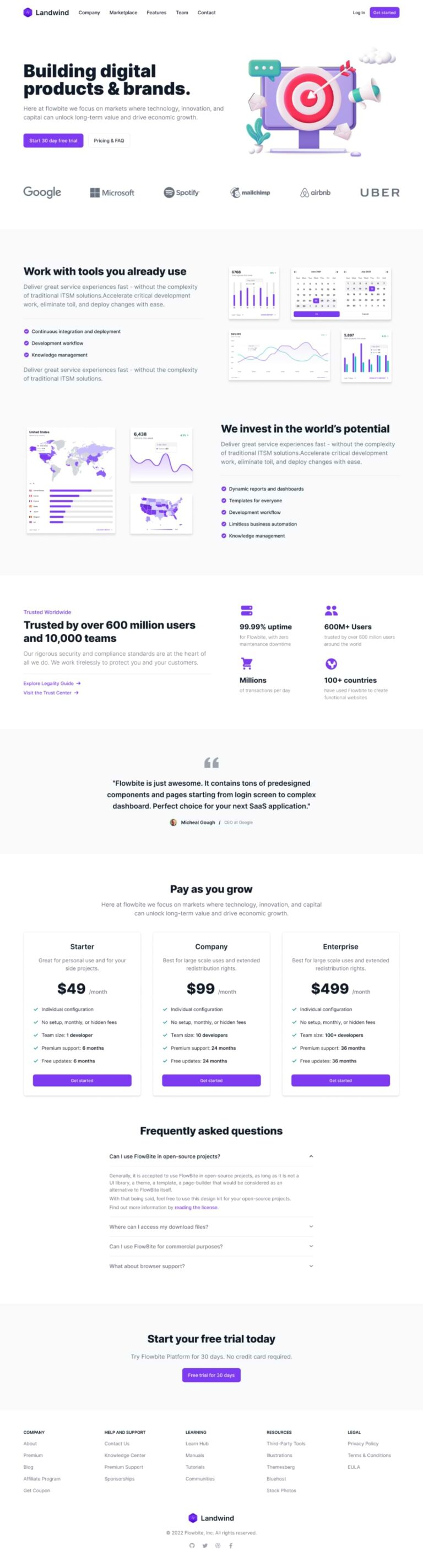 Landwind: Free Tailwind CSS Landing Page Template - Freebiesbug