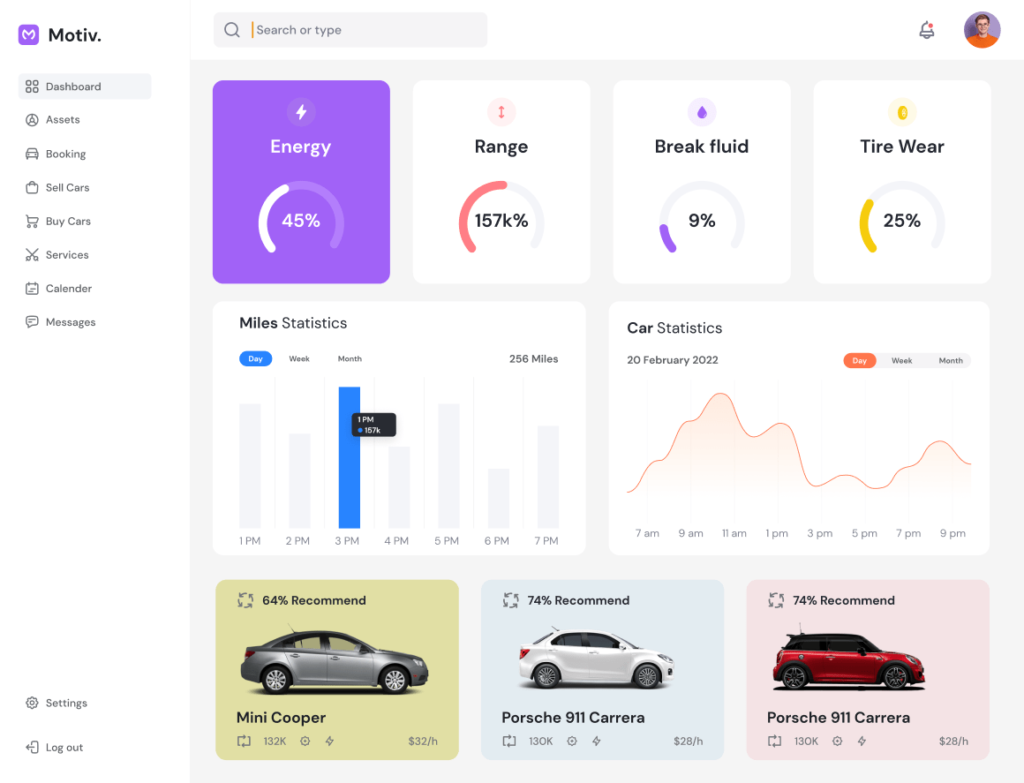 Motiv: Free Car Dashboard UI for Figma - Freebiesbug