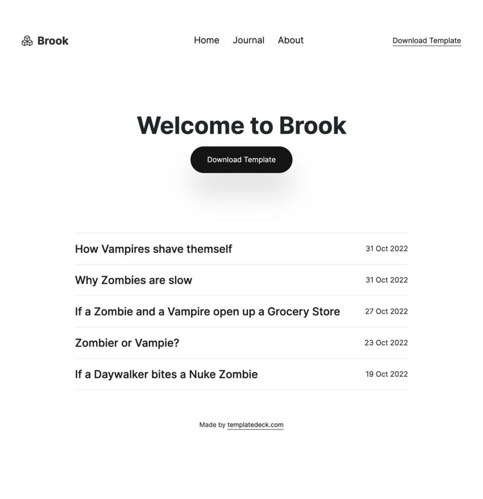Brook: Free minimal HTML template for blogs - Freebiesbug