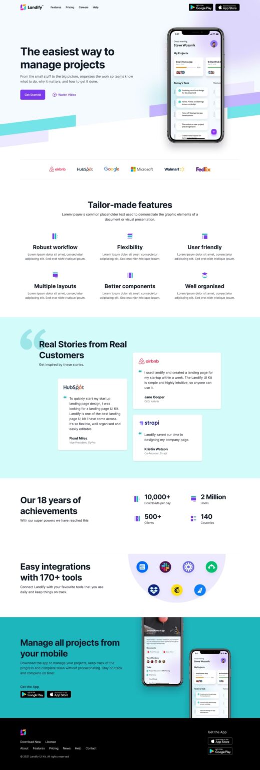 Landify: UI Kit for creating beautiful Landing Pages - Freebiesbug