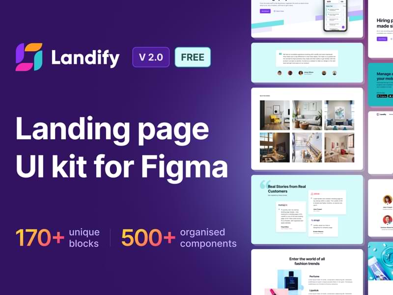 Landify: UI Kit for creating beautiful Landing Pages - Freebiesbug