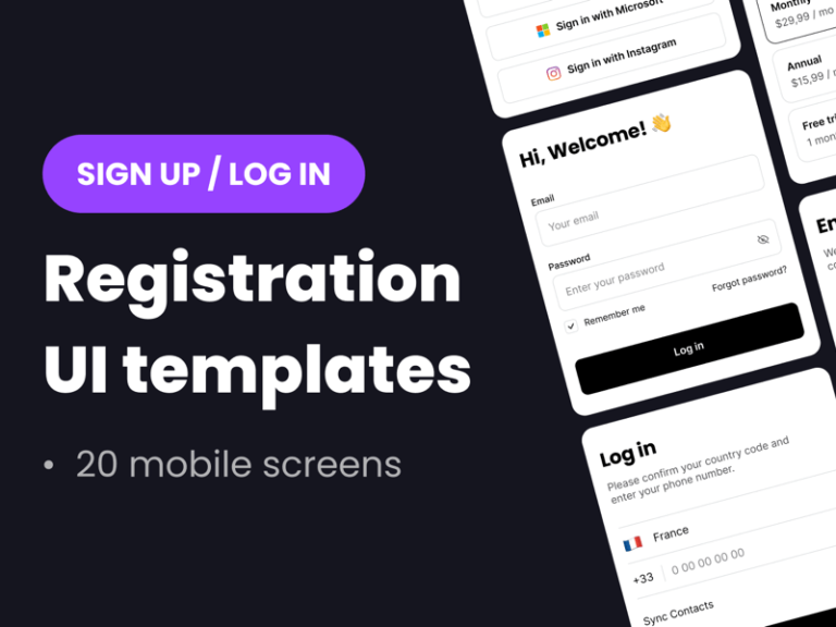 Registration UI screens for mobile apps - Freebiesbug Registration UI screens for mobile apps - Freebiesbug