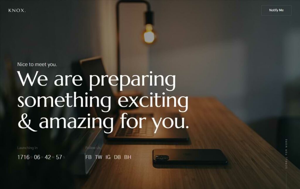 Knox: Free Coming Soon HTML Template - Freebiesbug