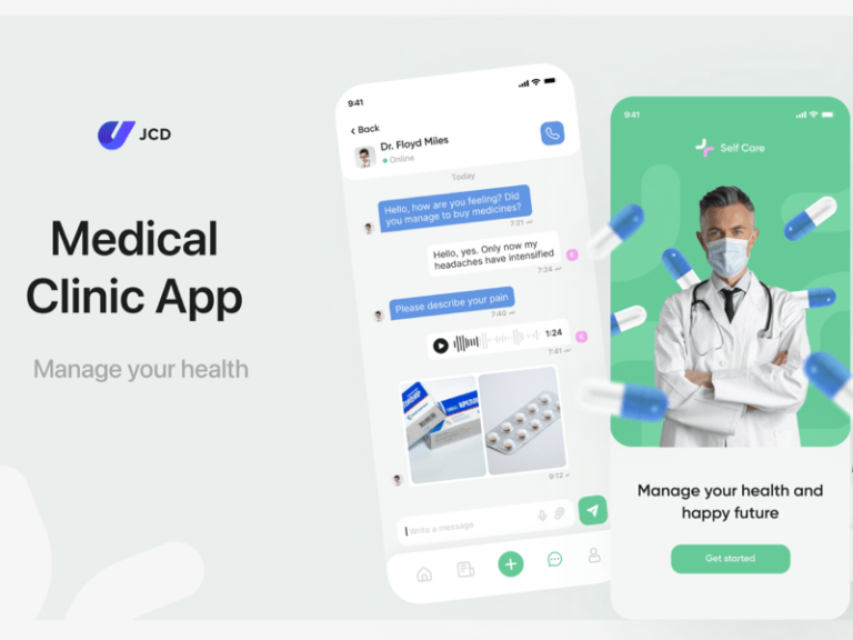 Medical clinic UI kit for mobile app - Freebiesbug