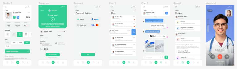 Medical clinic UI kit for mobile app - Freebiesbug