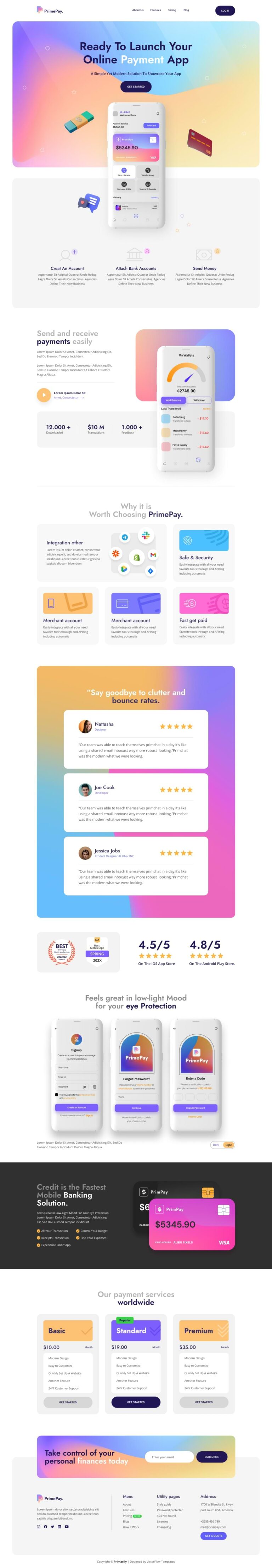 PrimePay: Free website template for app presentation - Freebiesbug