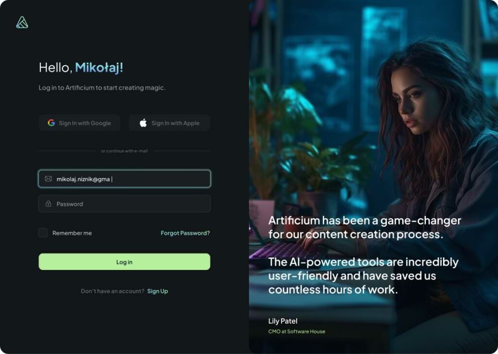 Artificium: Free UI Kit for AI Content Creation App - Freebiesbug