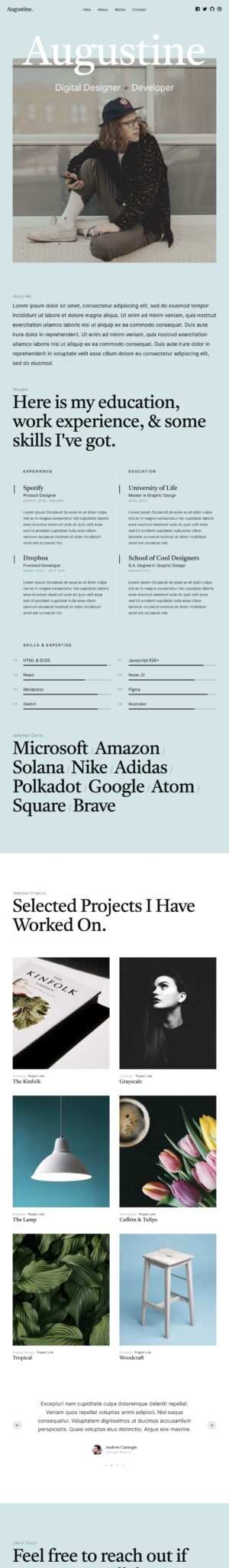 Augustine: Free HTML One-Page Portfolio - Freebiesbug