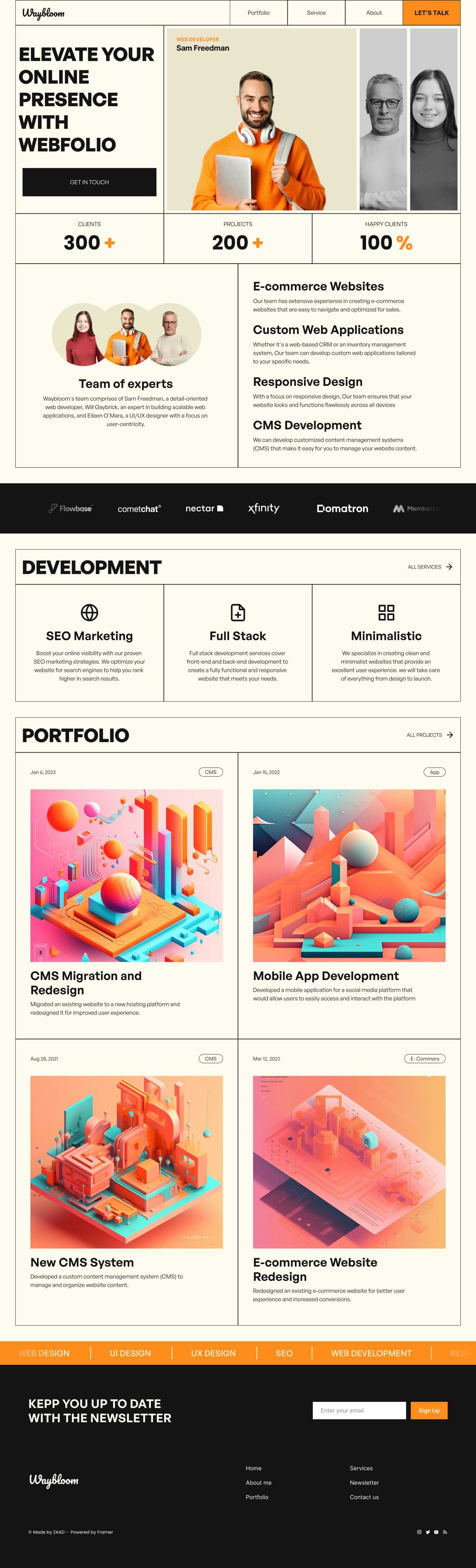 Waybloom: Free Modern Portfolio for Framer - Freebiesbug