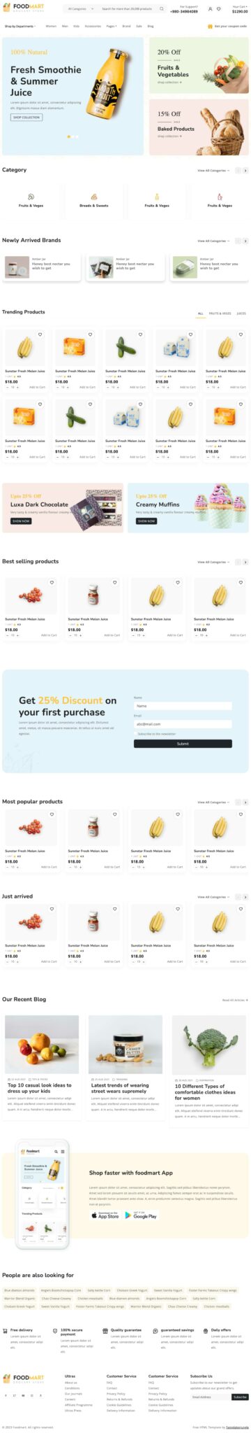 Free Bootstrap Template for Food and Groceries Stores - Freebiesbug