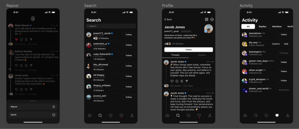 Threads App UI Design for Figma - Freebiesbug