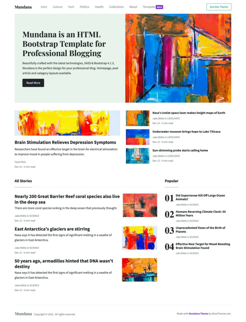 Free Bootstrap HTML Template for Blogs and Magazines - Freebiesbug