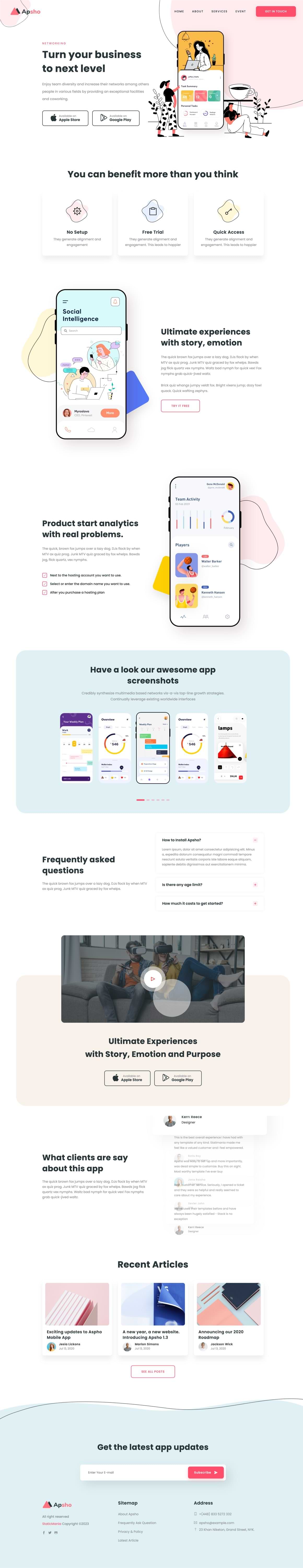 App Landing Page HTML Template - Freebiesbug