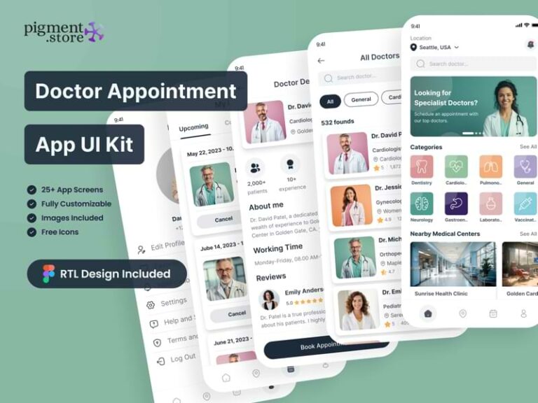 Free UI Kit for Doctor Appointment Mobile App - Freebiesbug
