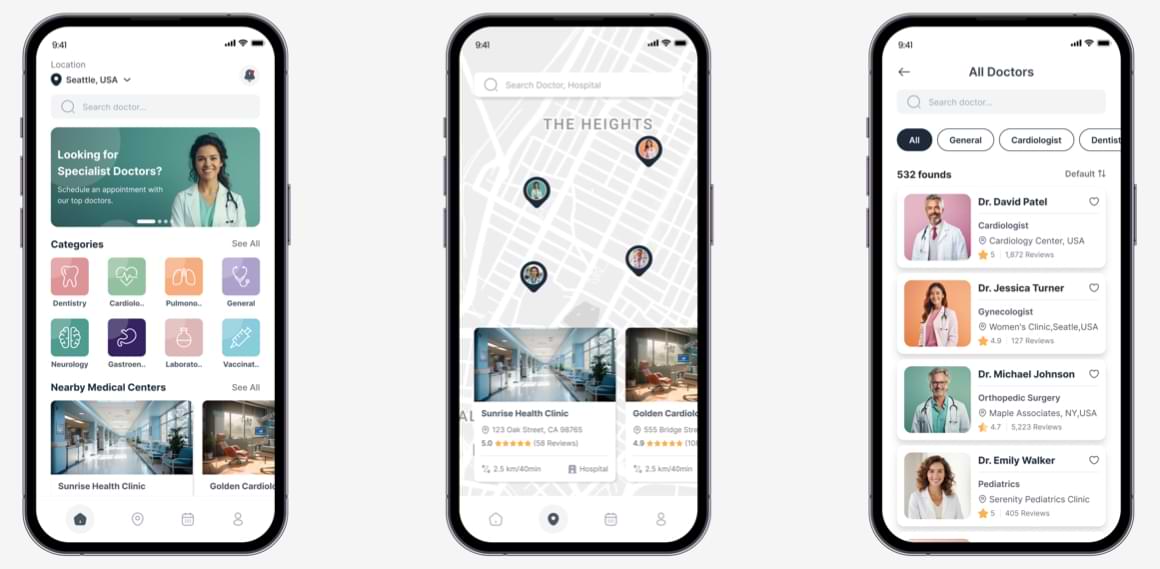 Free UI Kit for Doctor Appointment Mobile App - Freebiesbug