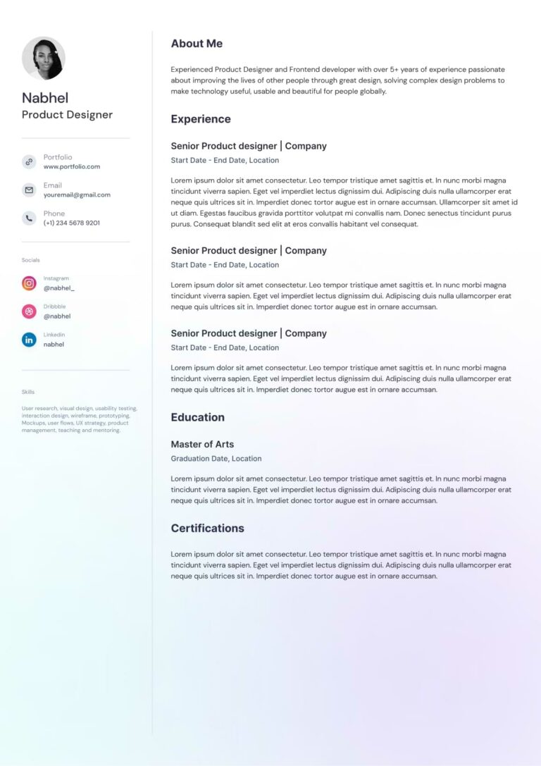 Figma Resume Template for Product Designers - Freebiesbug