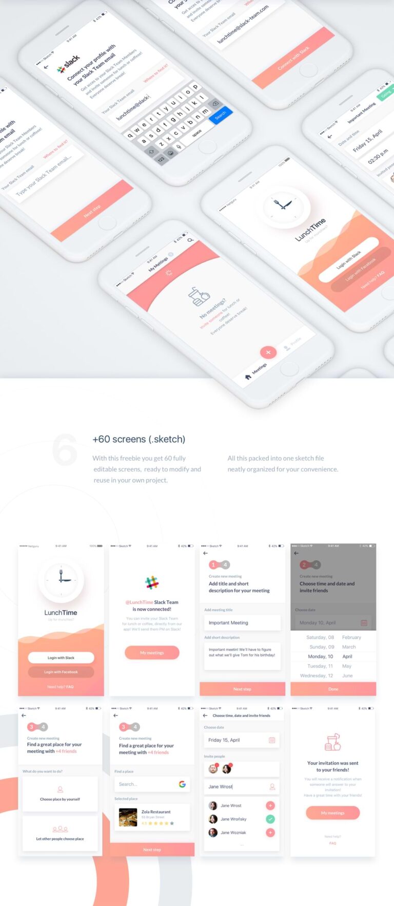 LunchTime - Mobile Design for Meeting App - Freebiesbug
