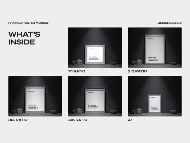5 Framed Poster Mockups - PSD - Freebiesbug