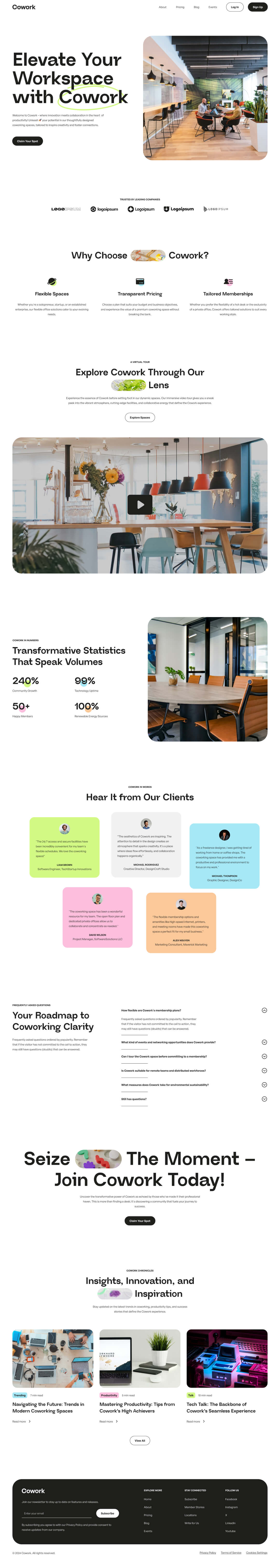 Cowork: Website Template for Coworking Spaces - Freebiesbug