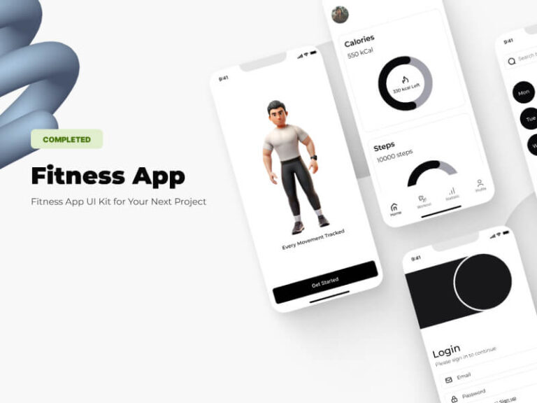 Fitness App UI Kit for Figma - Freebiesbug