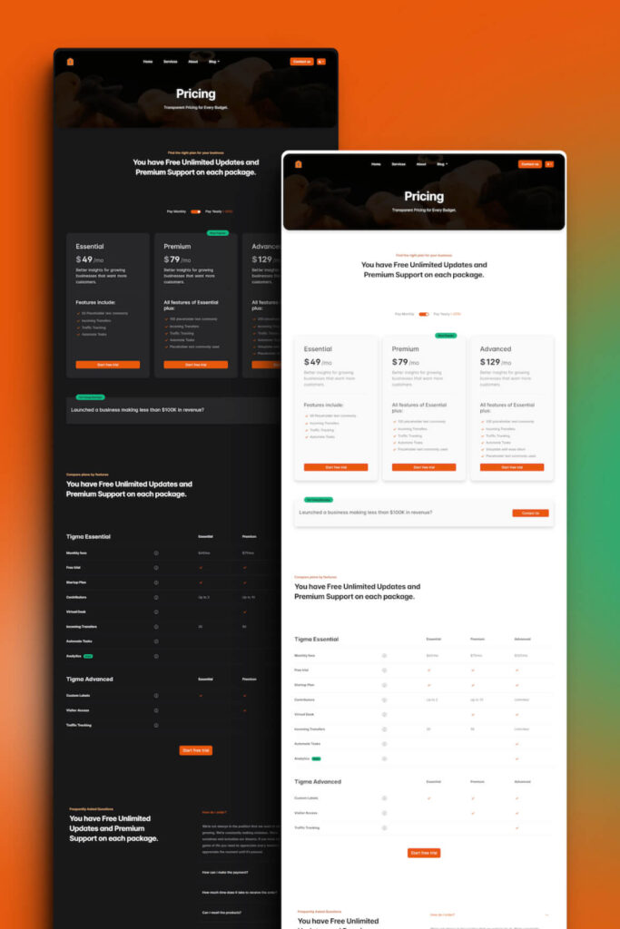 Pensio: Free HTML Pricing Page - Freebiesbug